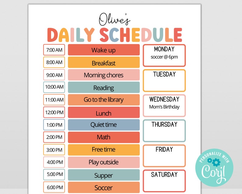 Daily Routine Schedule for Kids Template - Etsy