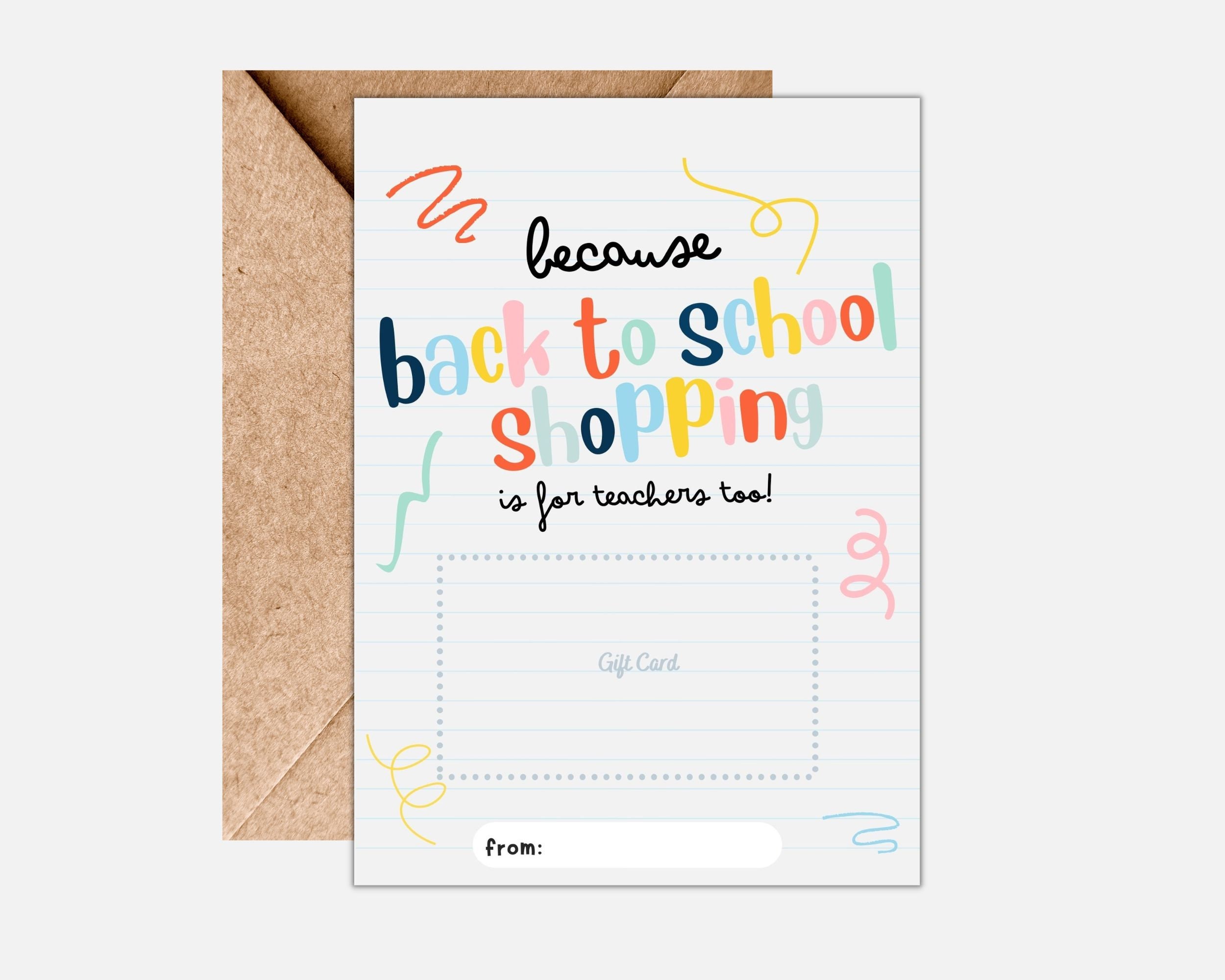 Printable Teacher Gift Card Holder, Back to School Shopping for ...