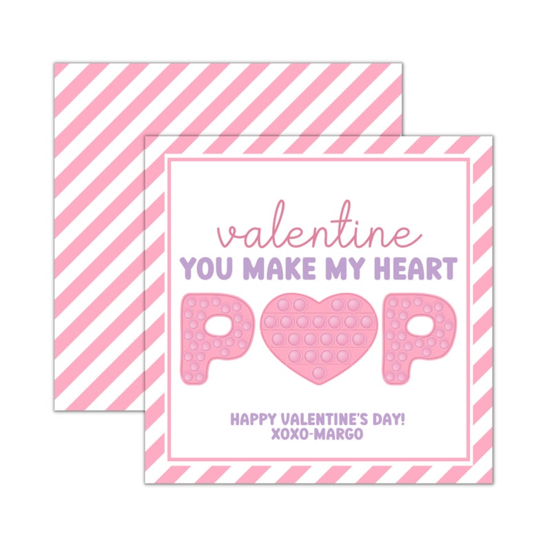 Valentine's Day Pop It Tags, Classroom Valentines, Printable Pop It ...