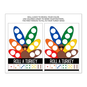 Thanksgiving Kids Table Game Roll A Turkey, PRINTABLE Family ...