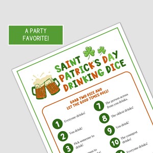 St Patrick's Day Drinking Dice Game, Adult St Patricks Day Drinking ...