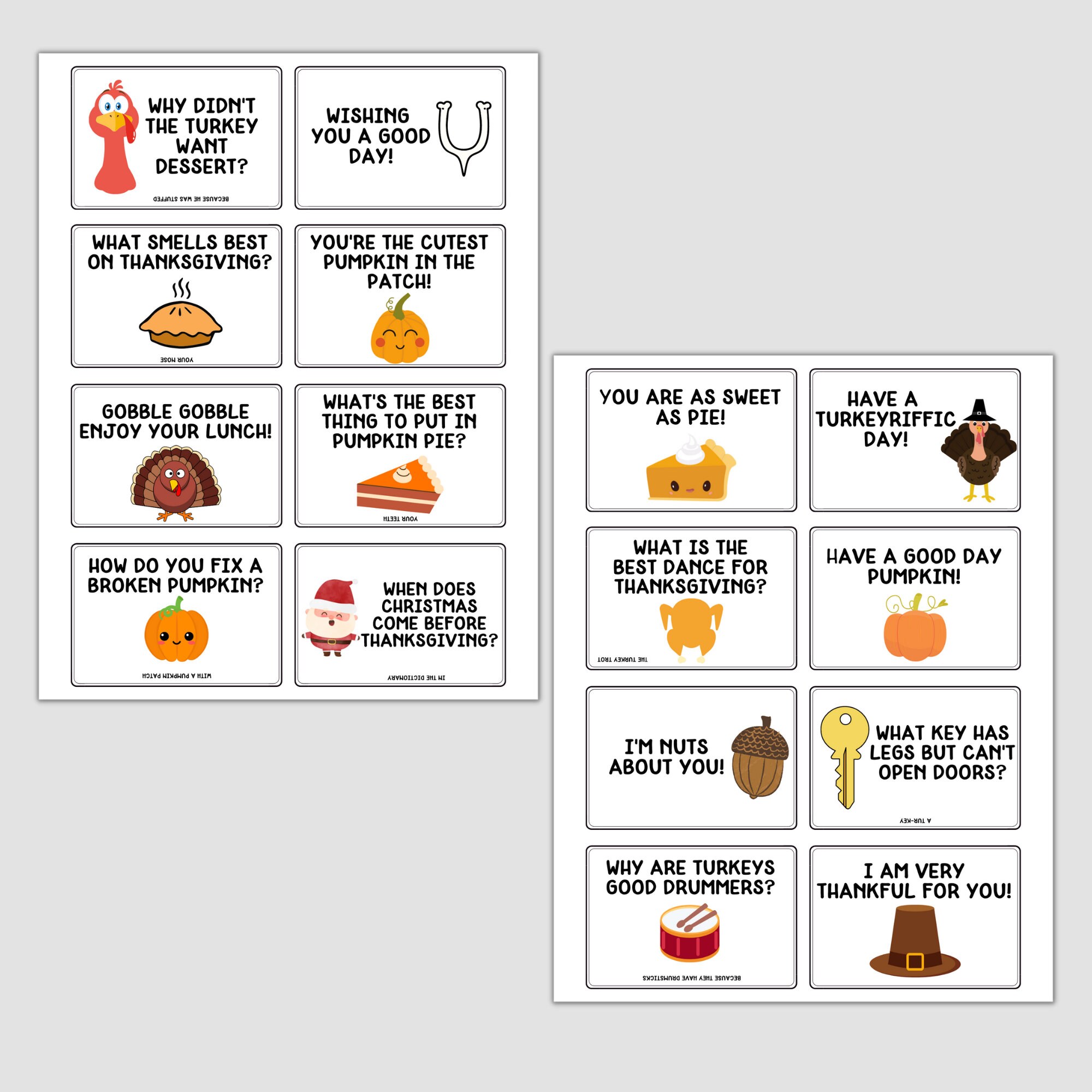 Thanksgiving Lunch Box Notes for Kids, Fall Lunchbox Notes, Lunchbox ...