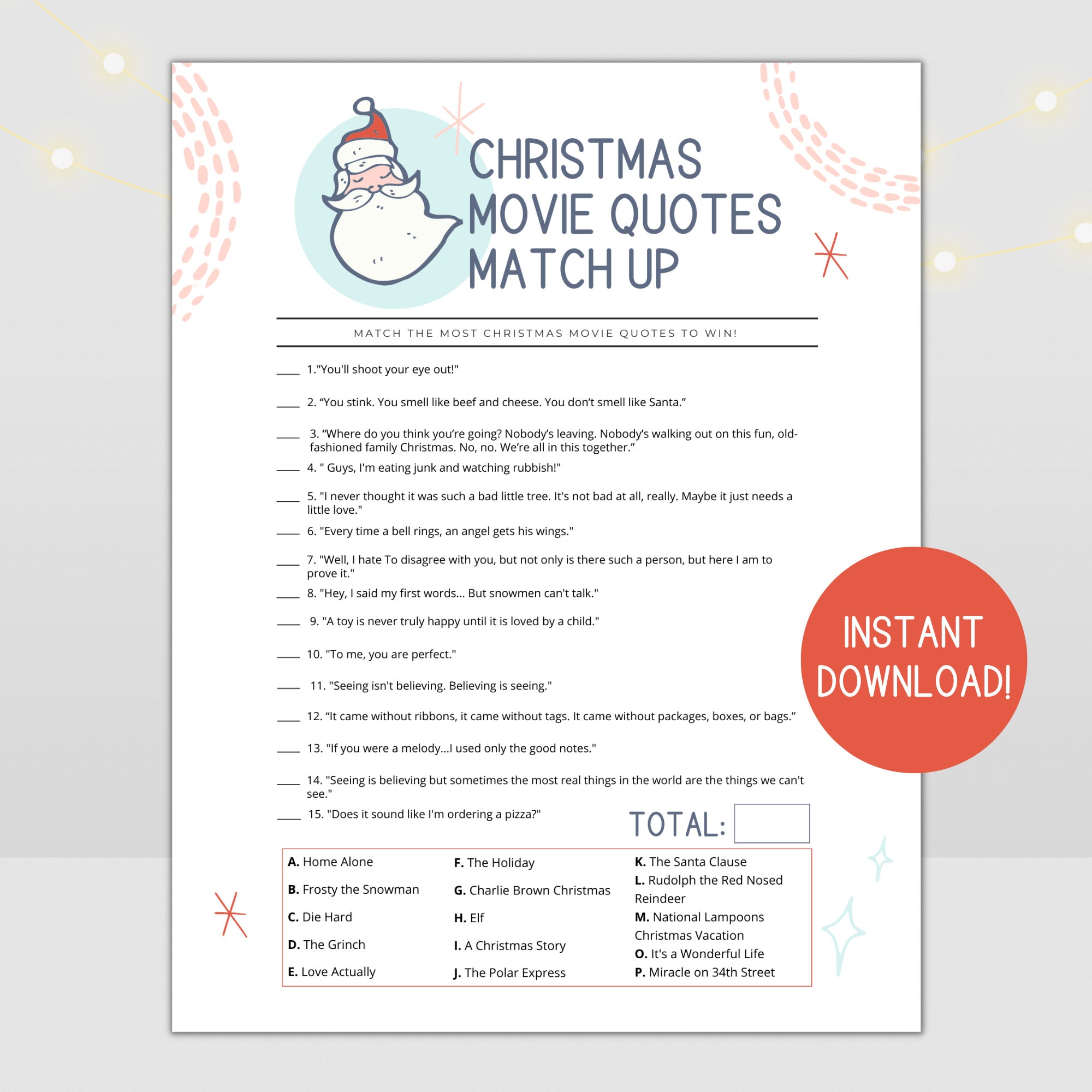 Christmas Movie Quotes Trivia Game, Christmas Party Printable Game ...