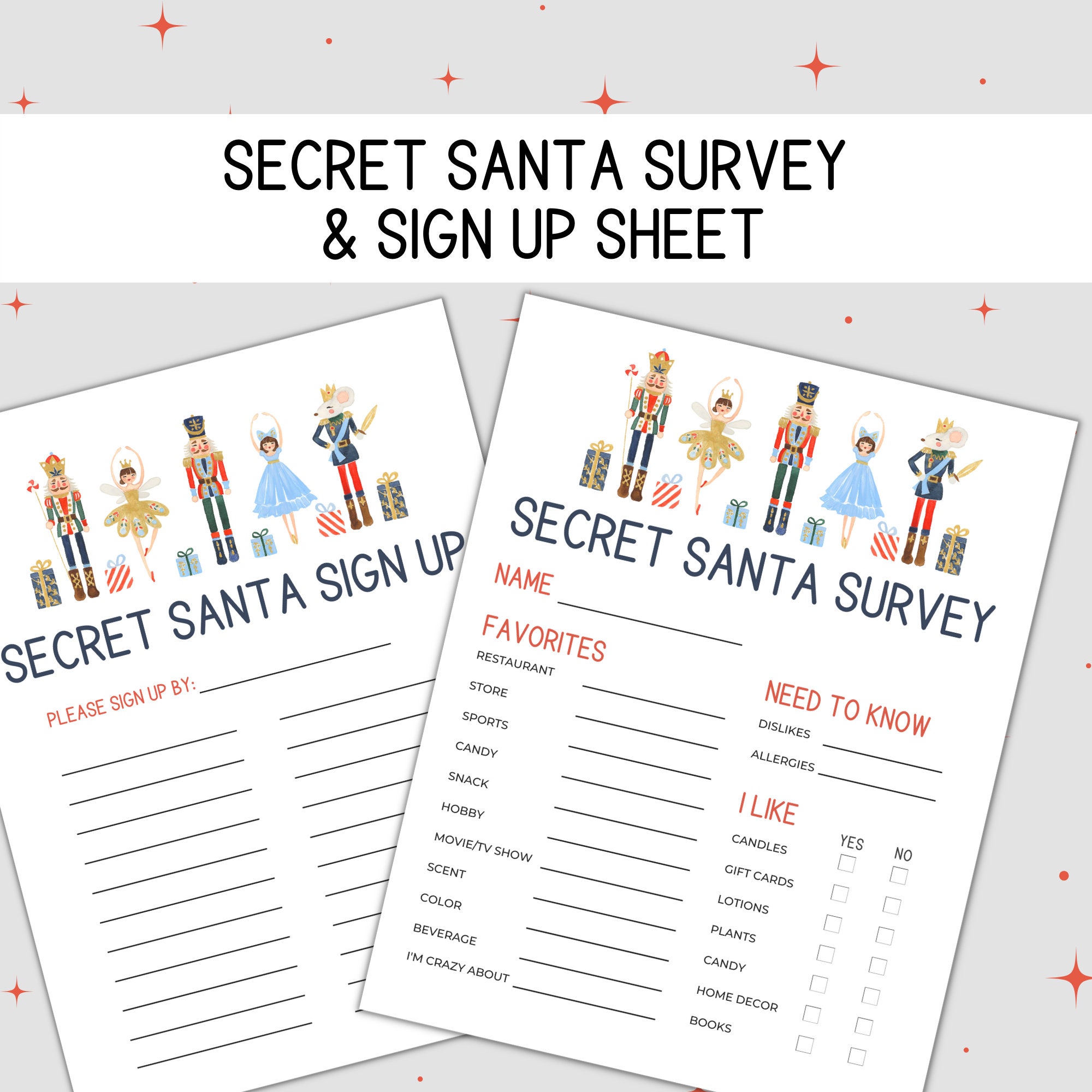 Secret Santa Questionnaire Printable for Holiday Gift - Etsy