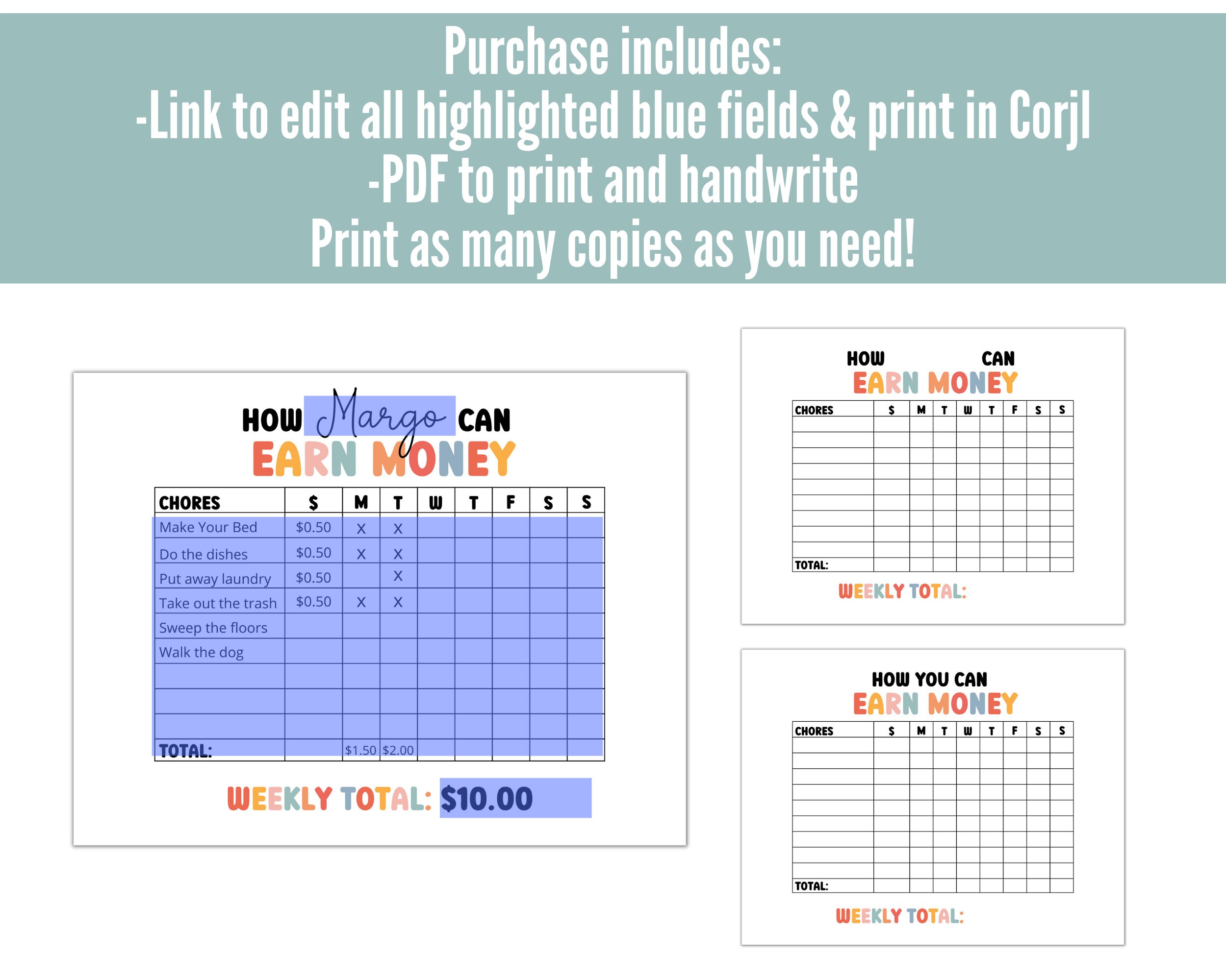 Kids Chore and Allowance Chart Printable How to Earn Money - Etsy Australia