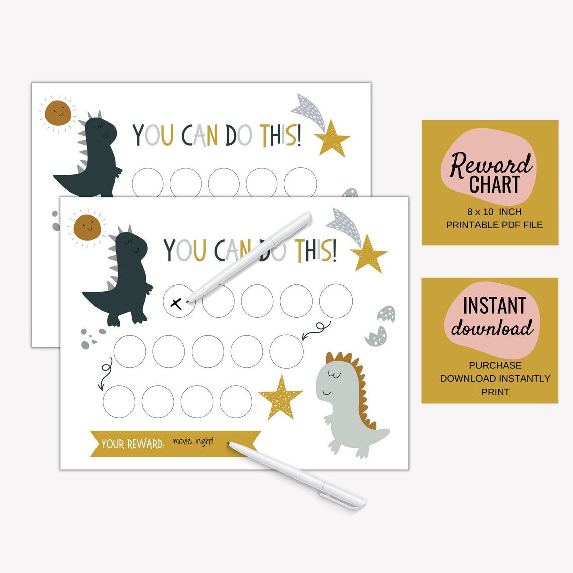 Reward Chart for Kids, Printable Dinosaur Behavior Chart, Daily Chore ...