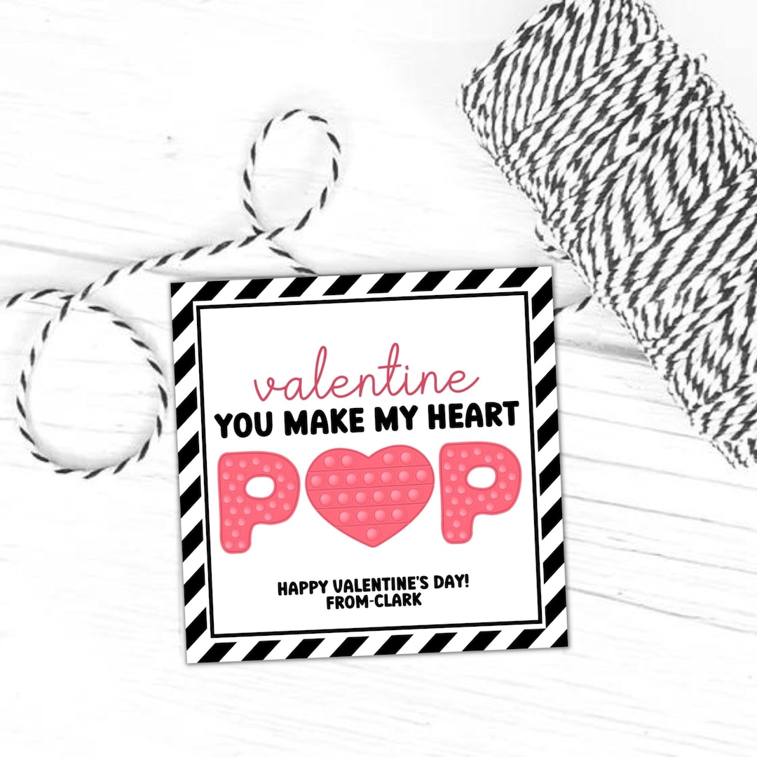 Valentine's Day Pop It Tags, Classroom Valentines, Printable Pop It ...