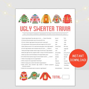 Ugly Sweater Christmas Trivia Party Game for Office Parties, Printable ...