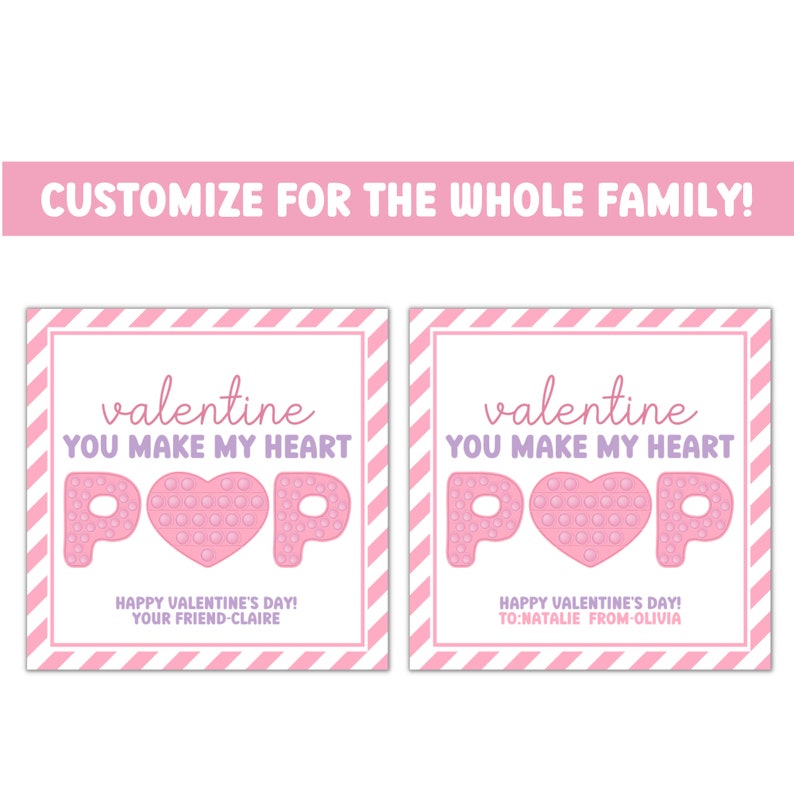 Valentine's Day Pop It Tags, Classroom Valentines, Printable Pop It ...