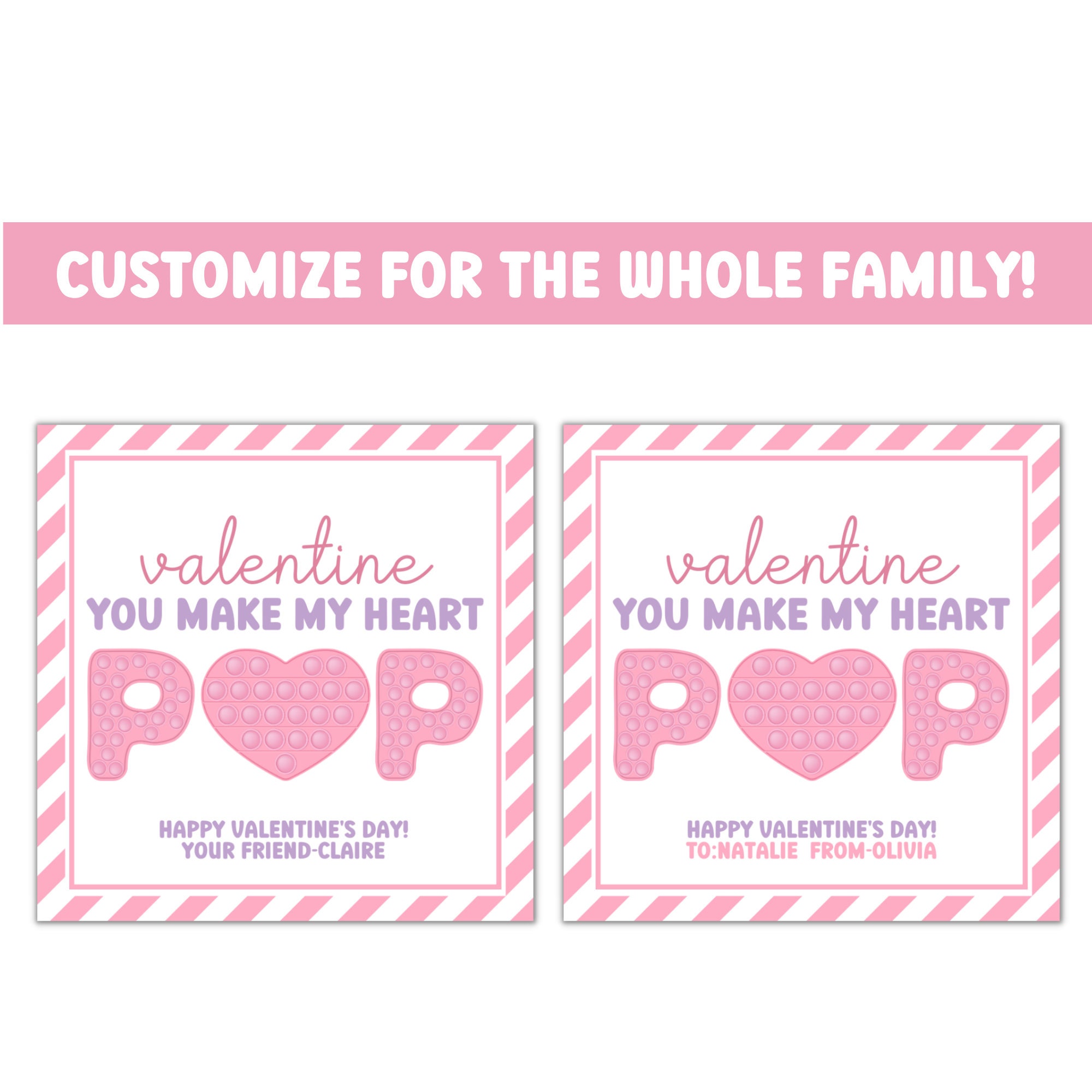 Valentine's Day Pop It Tags, Classroom Valentines, Printable Pop It ...