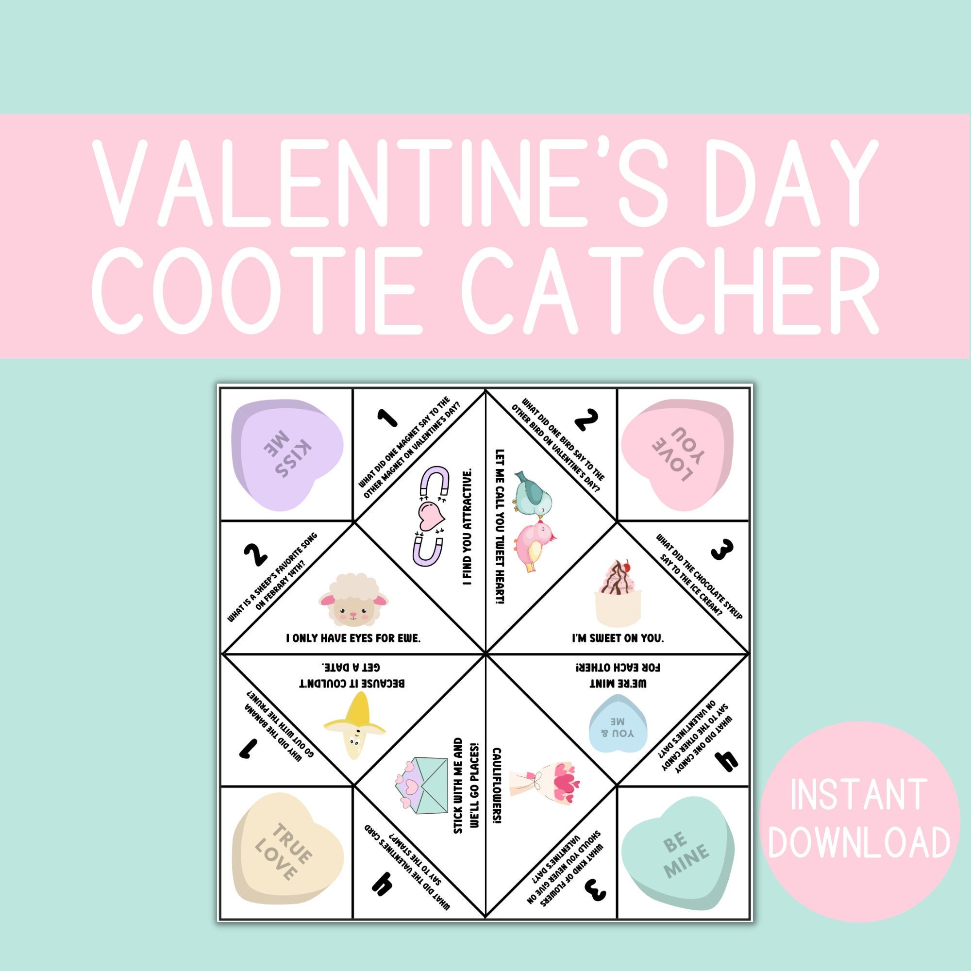 Valentine's Day Cootie Catcher, Valentine's Day Fortune Teller ...