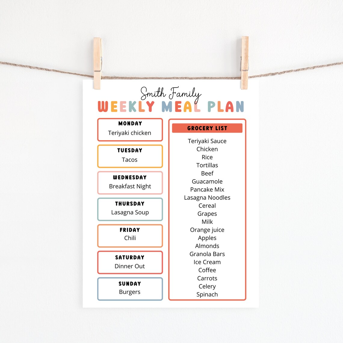 Weekly Meal Planner Dinner Menu Printable Editable Template With ...