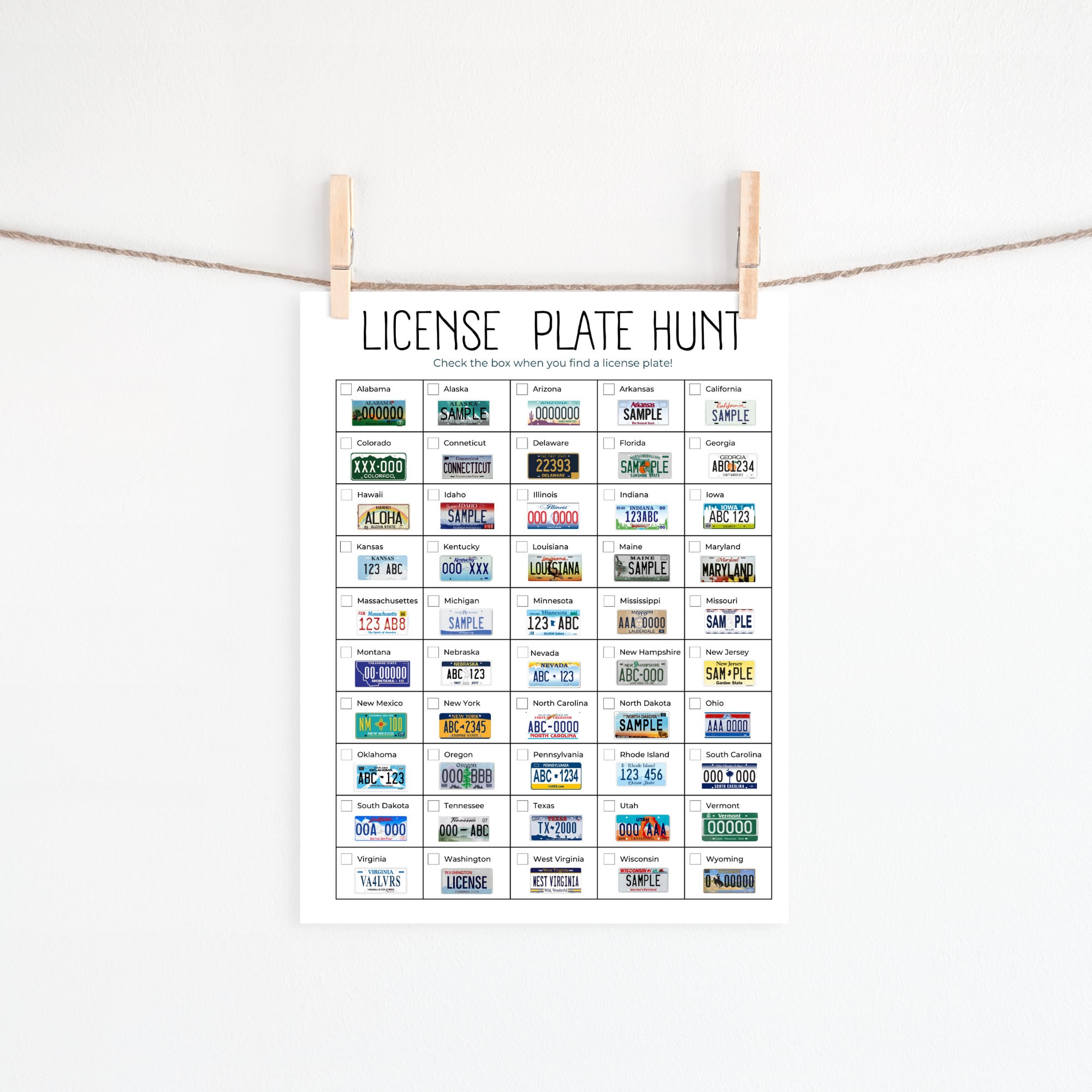 Road Trip License Plate Game- Kids Activity- Digital Download ...