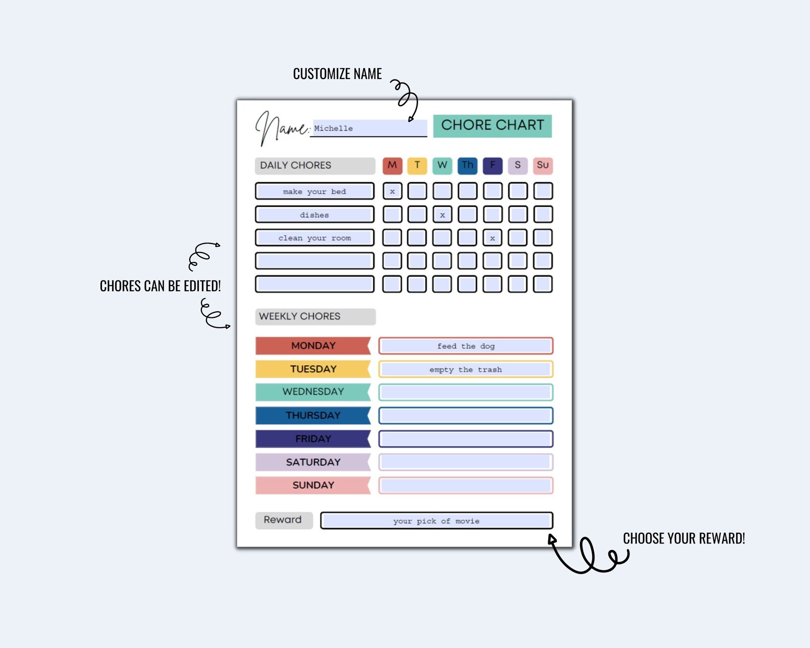 Weekly Daily Chore Chart for Kids Responsibility Chart Homeschool My ...