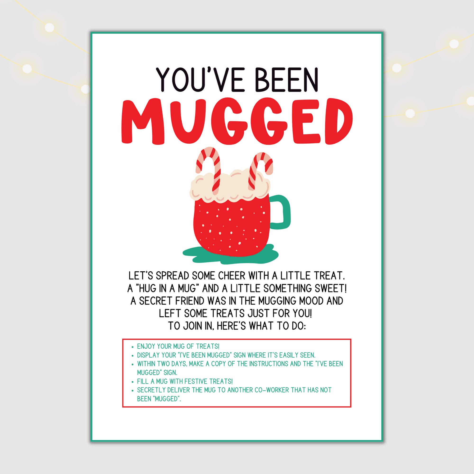 I've Been Mugged Coworker Game, You've Been Mugged, Christmas Printable ...