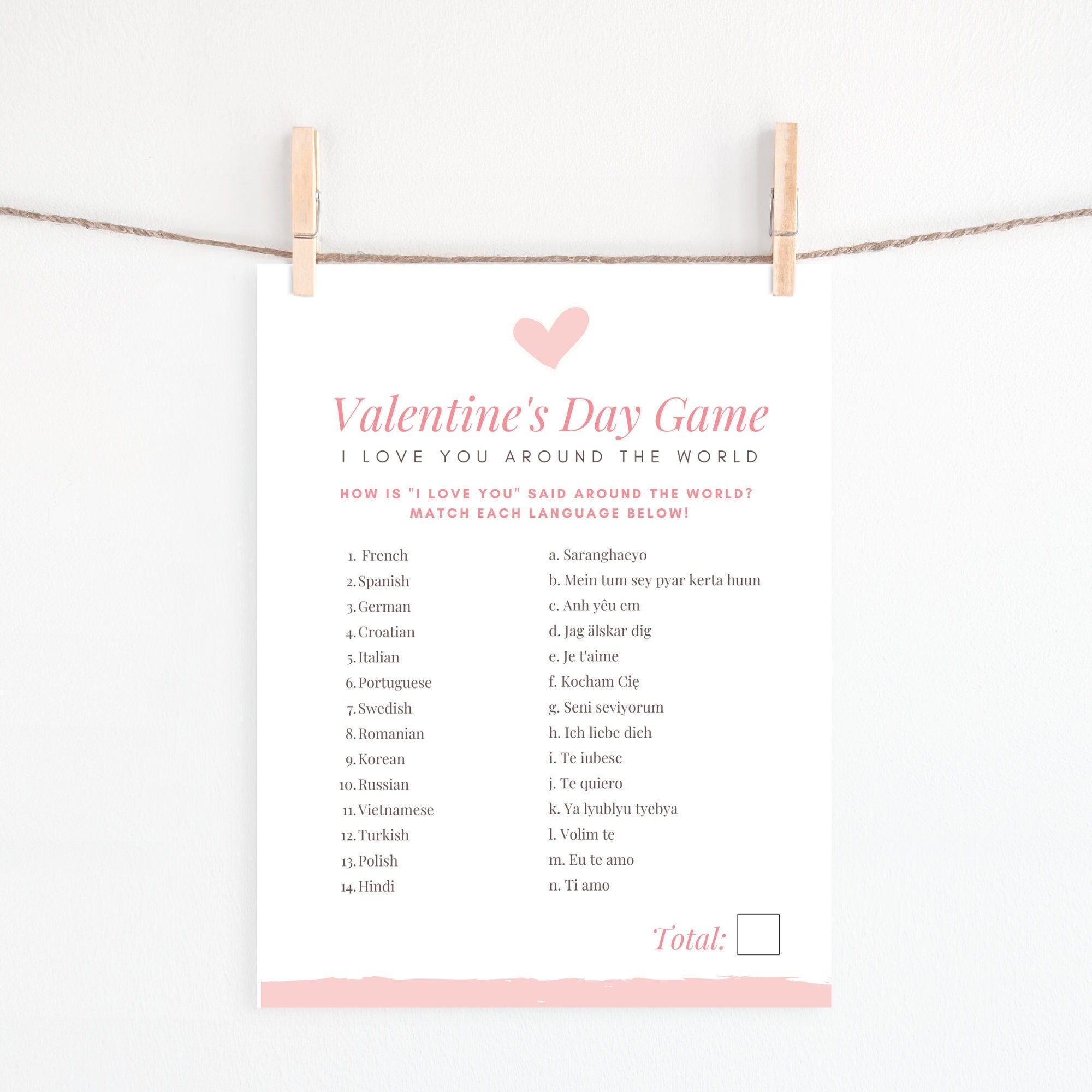 I Love You Around the World Printable Valentines Day Party Game ...