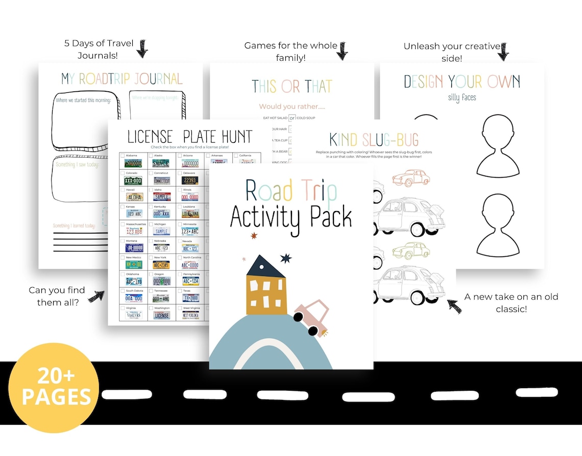 Road Trip Activity Pack, Printable Travel Games for Kids, Kids Travel ...