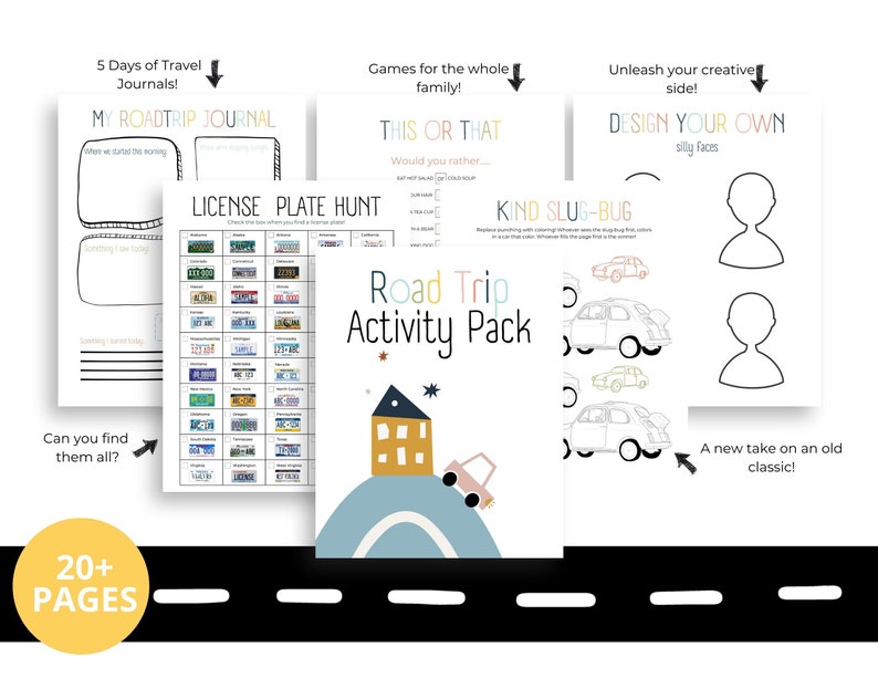 Road Trip Activity Pack, Printable Travel Games for Kids, Kids Travel ...