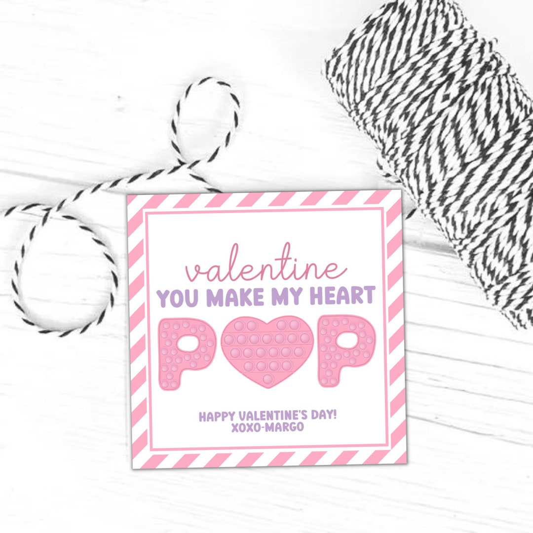 Valentine's Day Pop It Tags, Classroom Valentines, Printable Pop It ...
