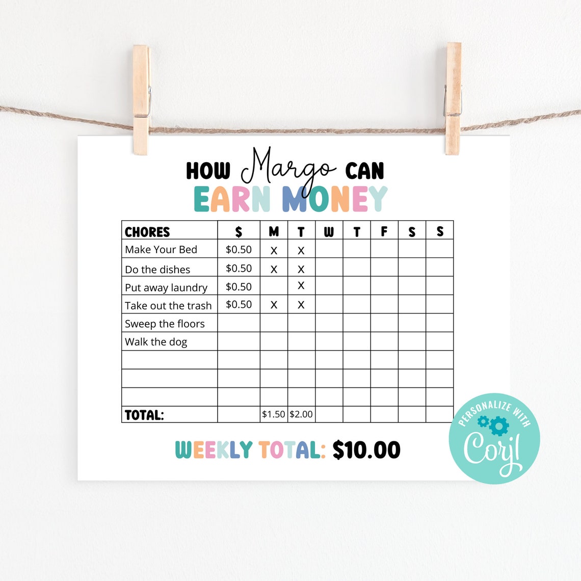 Kids Chore and Allowance Chart Printable, How to Earn Money Chore Chart ...