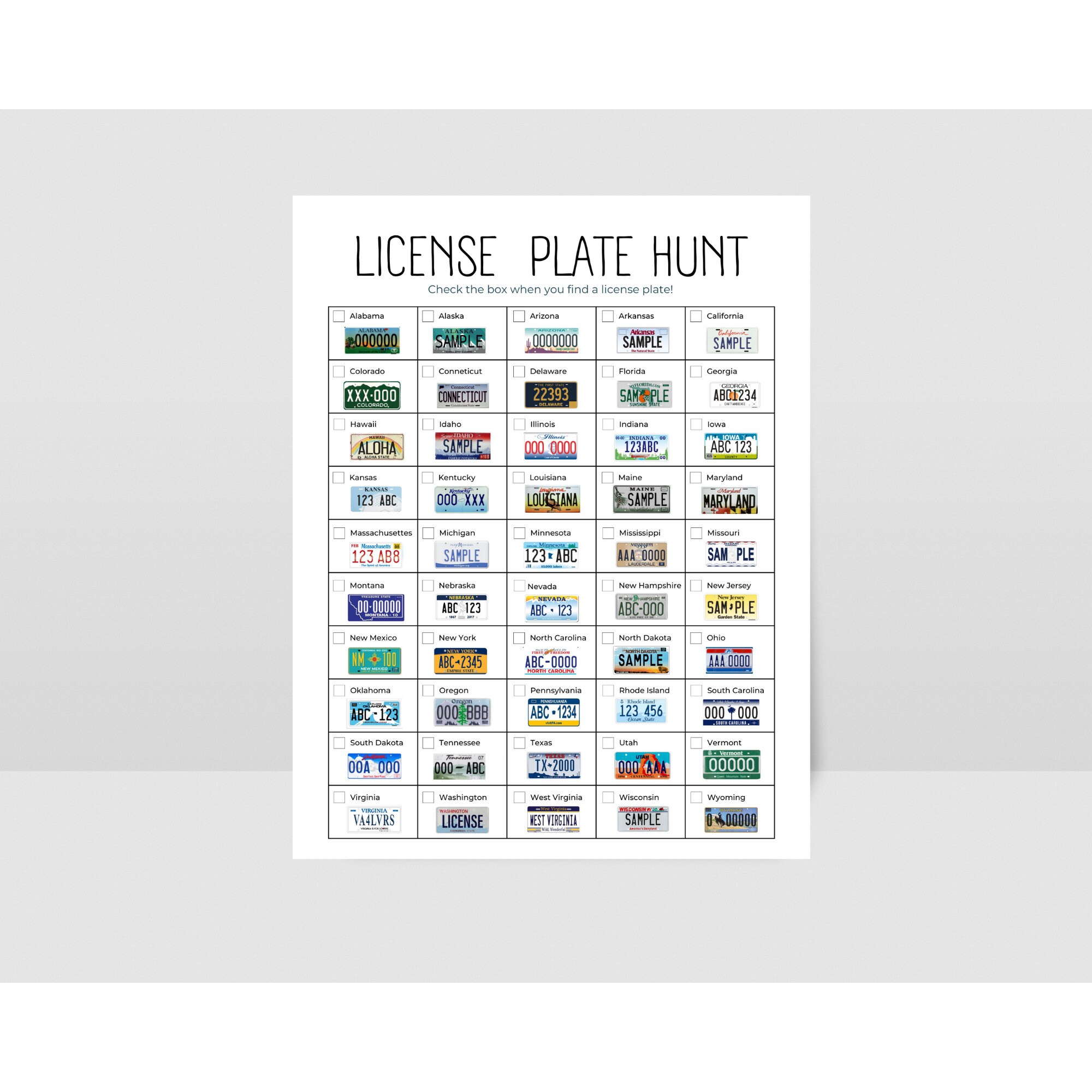 Road Trip License Plate Game- Kids Activity- Digital Download ...