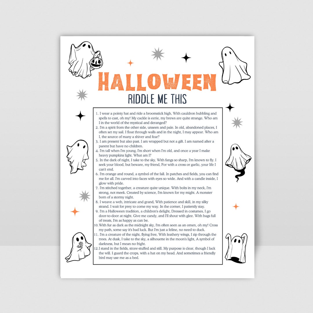 Halloween Riddle Me This, Halloween Trivia Game, Halloween Party Game ...