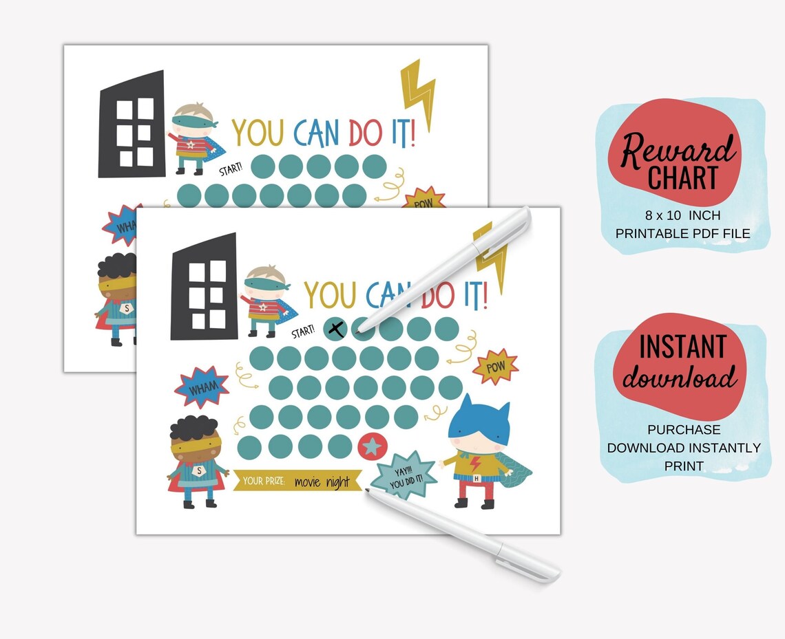 Reward Chart for Kids Printable Super Hero Behavior Chart - Etsy