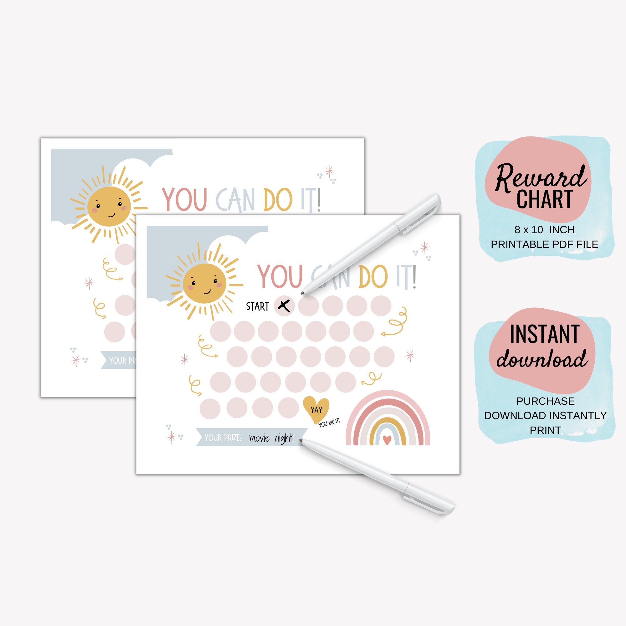 Rainbow Reward Chart for Kids, Boho Rainbow and Sun Design ...