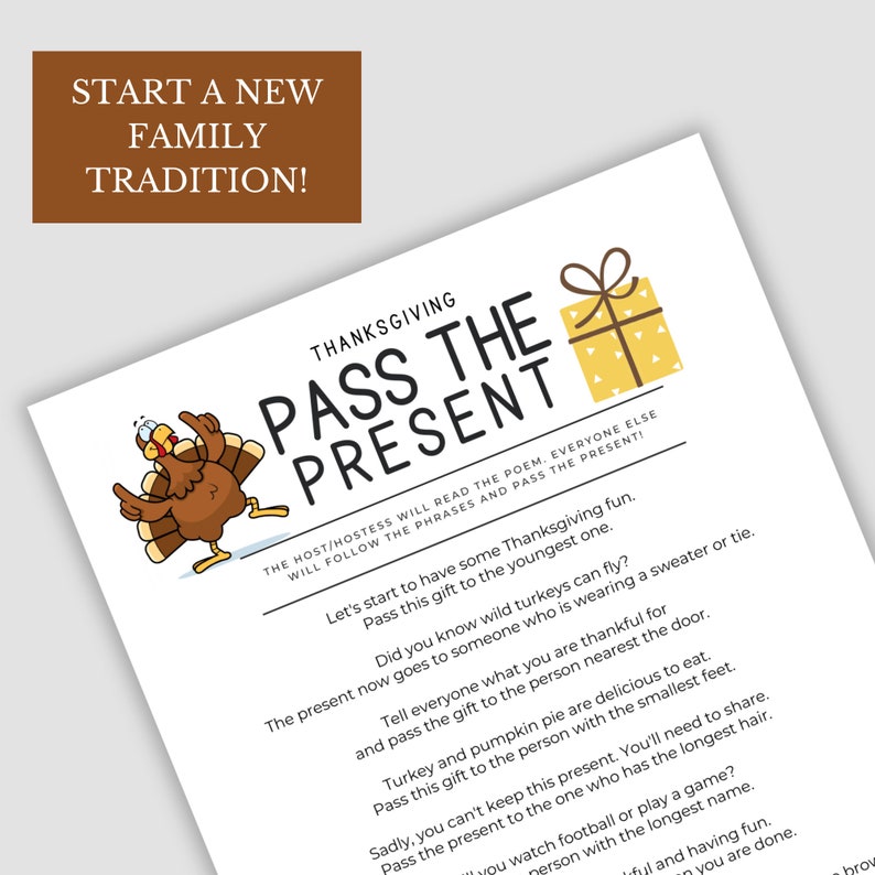 2023 Thanksgiving Pass the Present Printable Game for Families or ...