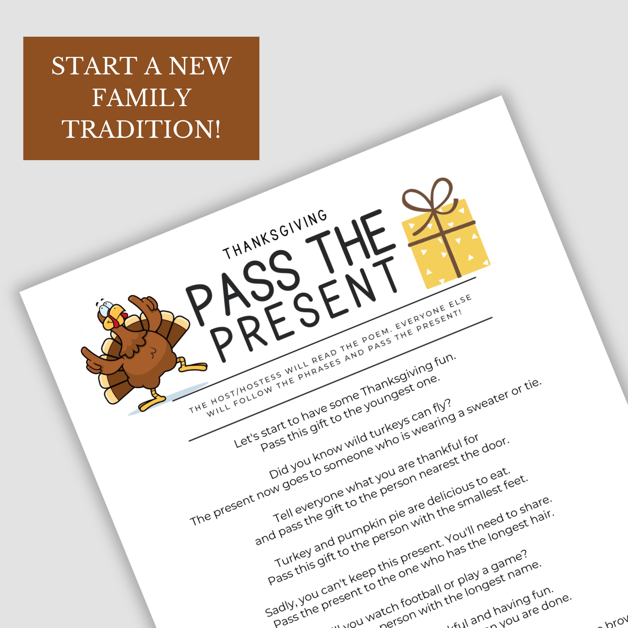 2023 Thanksgiving Pass the Present Printable Game for Families or ...