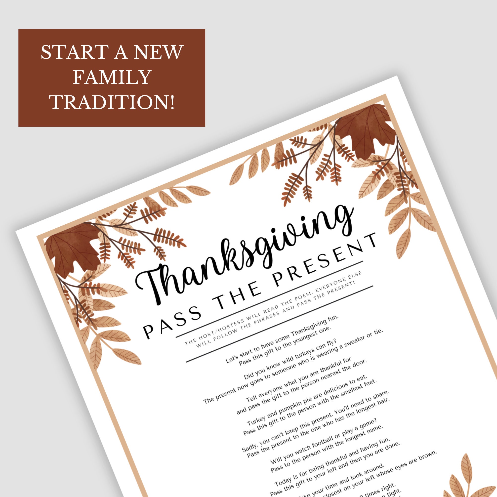 Thanksgiving Pass the Present Printable Game for Families or Office ...