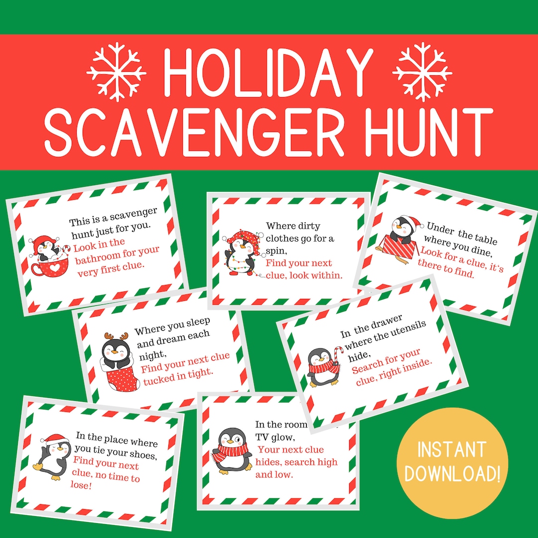 Indoor Christmas Treasure Hunt, Christmas Scavenger Hunt Card ...