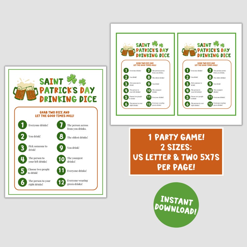 St Patrick's Day Drinking Dice Game Adult St Patricks Day - Etsy