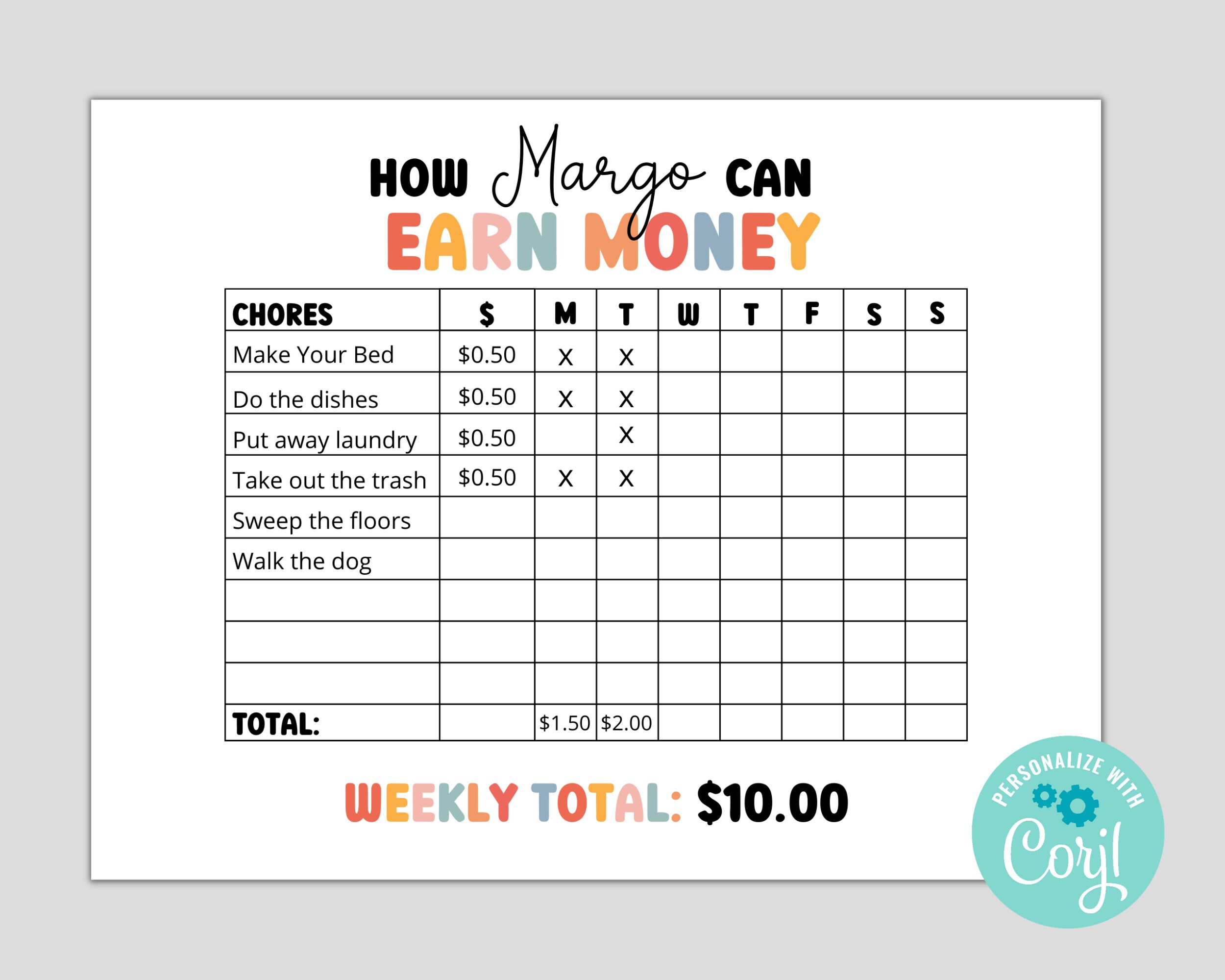 Kids Chore and Allowance Chart Printable How to Earn Money - Etsy Australia