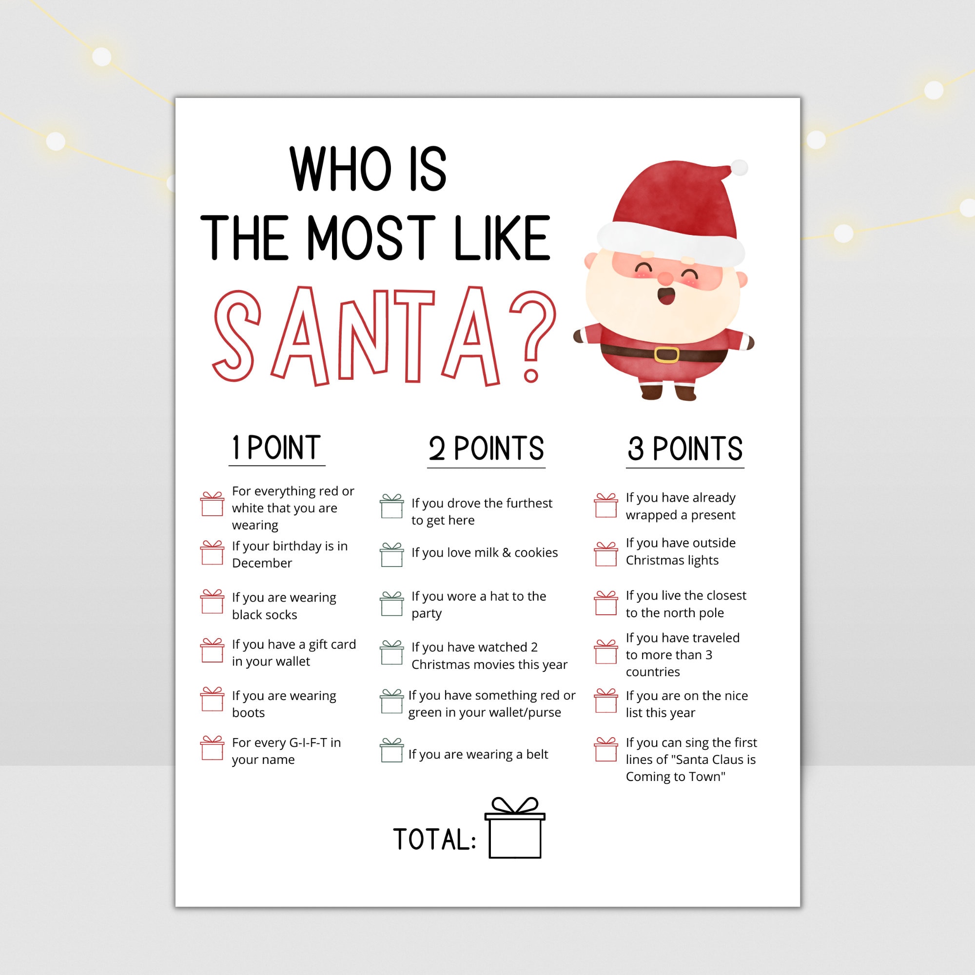 Christmas 2022 Printable Game, Who is the Most Like Santa, Christmas ...