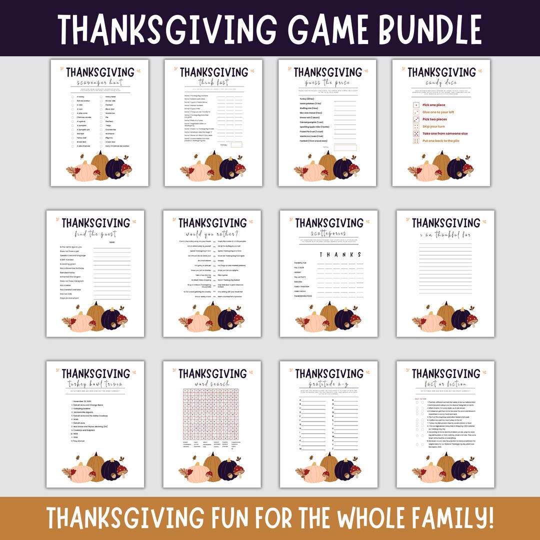 Thanksgiving Printable Games, Thanksgiving Games Bundle, Thanksgiving ...