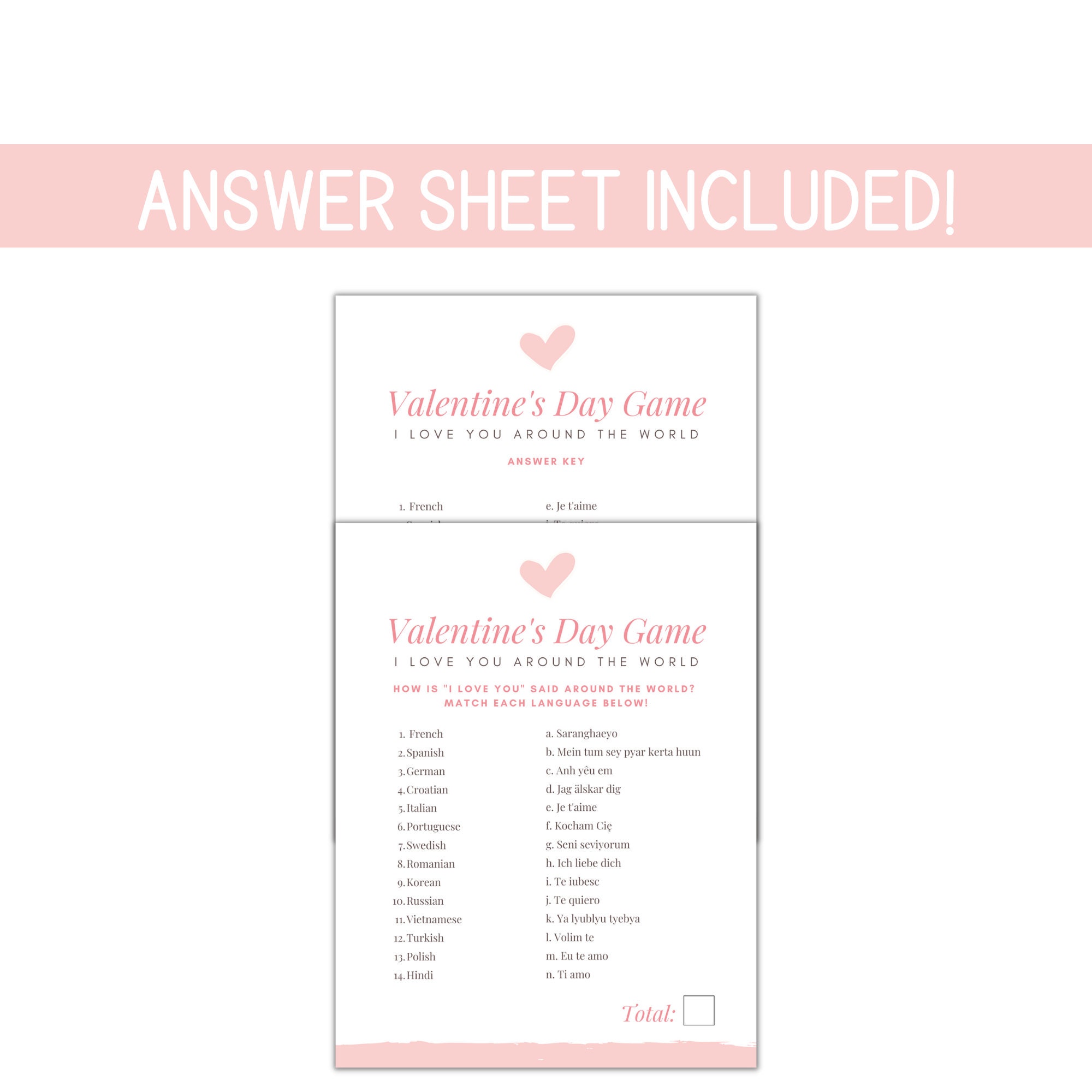 I Love You Around the World Printable Valentines Day Party Game ...