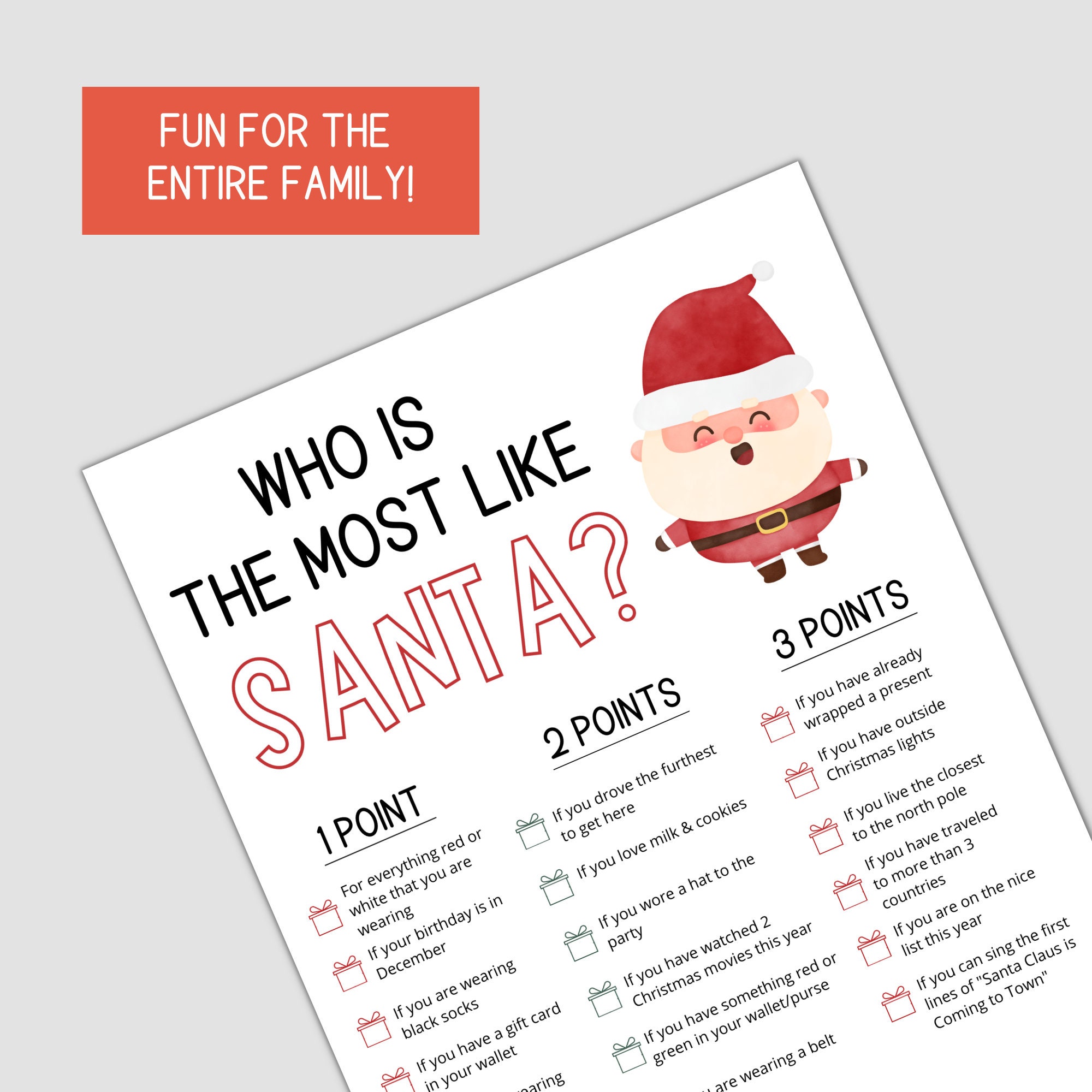 Christmas 2022 Printable Game, Who is the Most Like Santa, Christmas ...