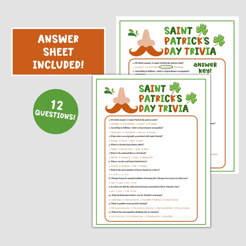 St. Patrick's Day Trivia, St Patricks Day Game, Saint Patricks Game ...