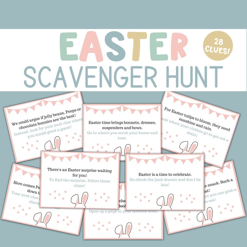 Indoor Easter Scavenger Hunt, Easter Egg Hunt Clues, Easter Treasure ...