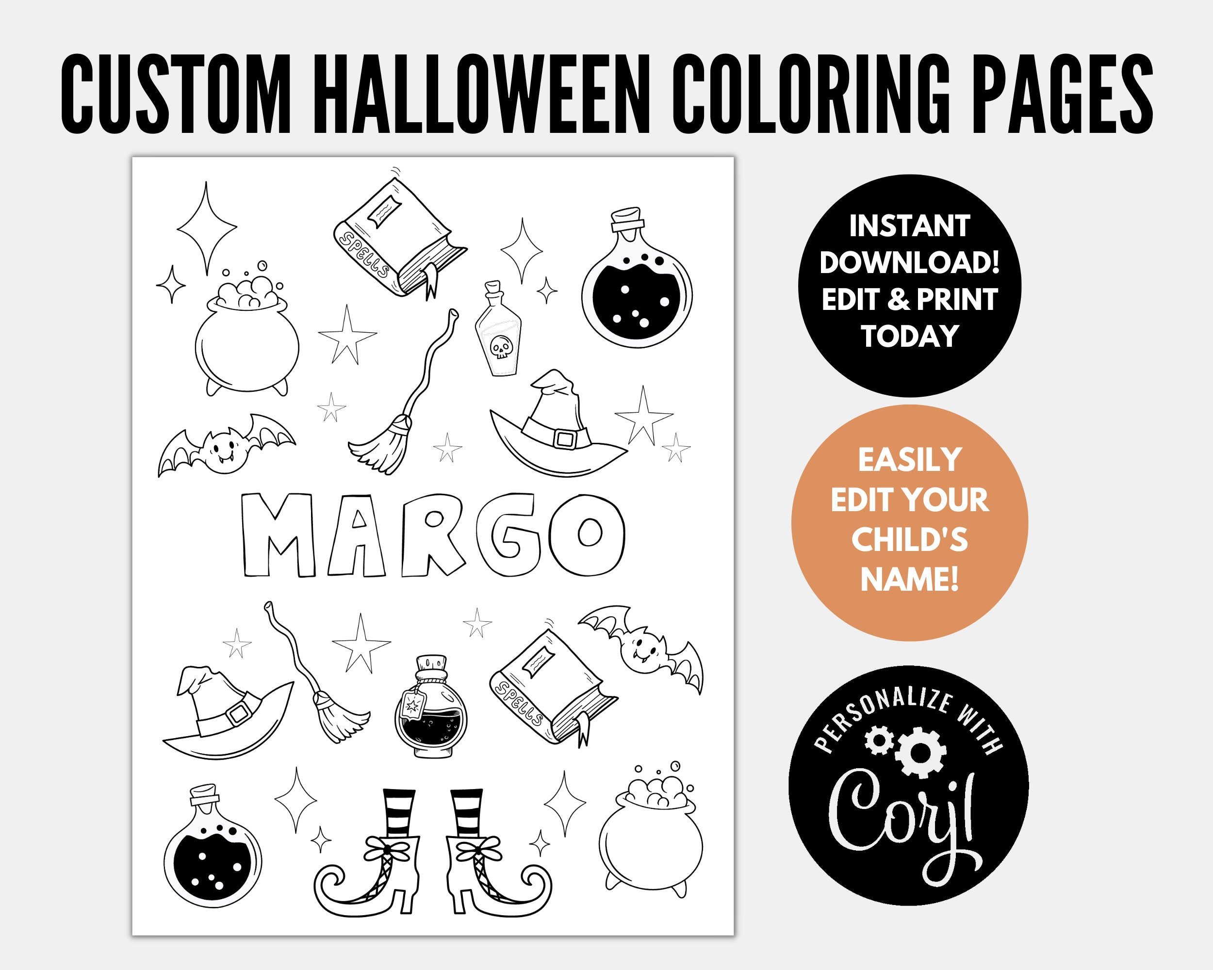 Custom Name Halloween Printable Coloring Pages for Kids, Fall Coloring ...
