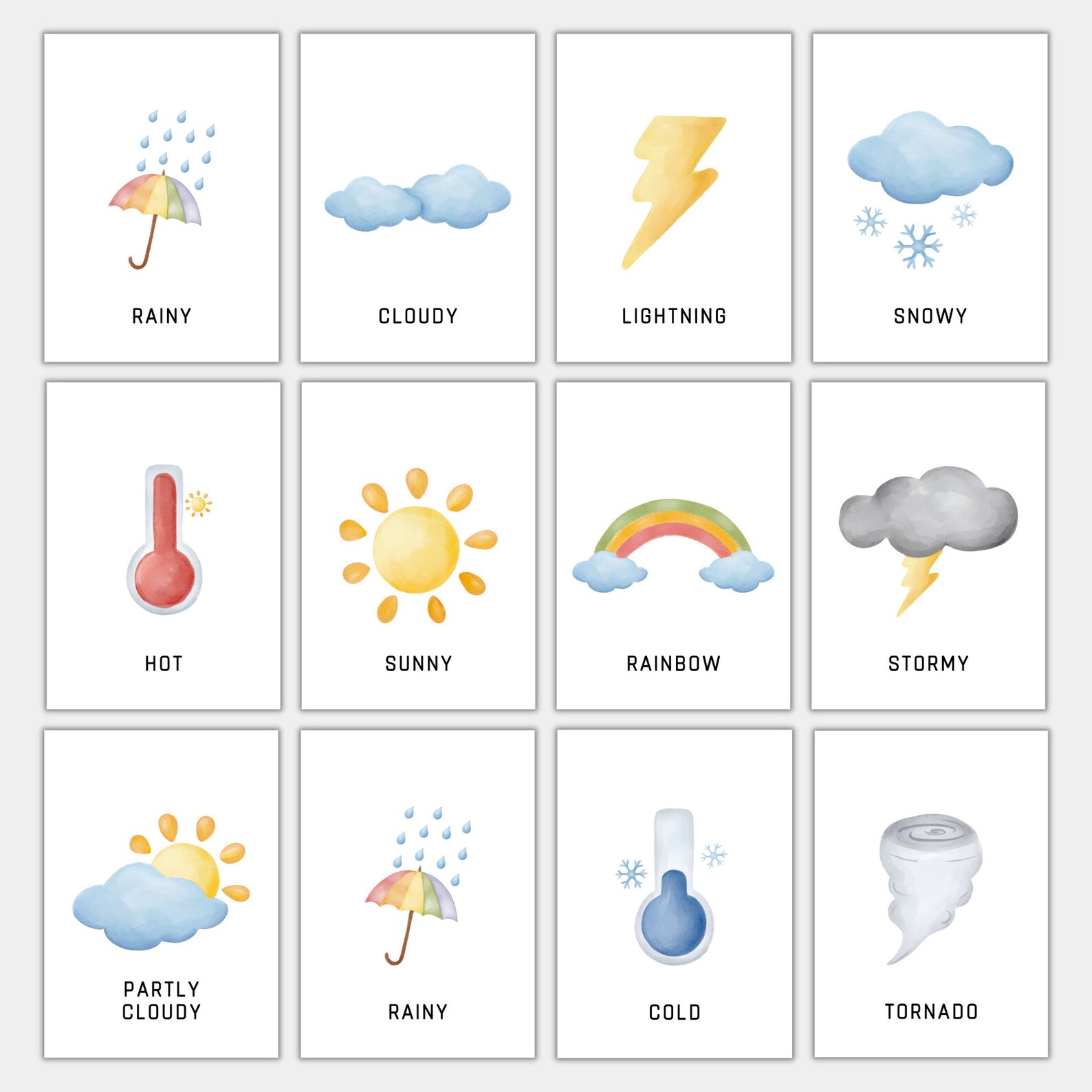Printable Weather Cards, Preschool Flashcards, Montessori Materials ...