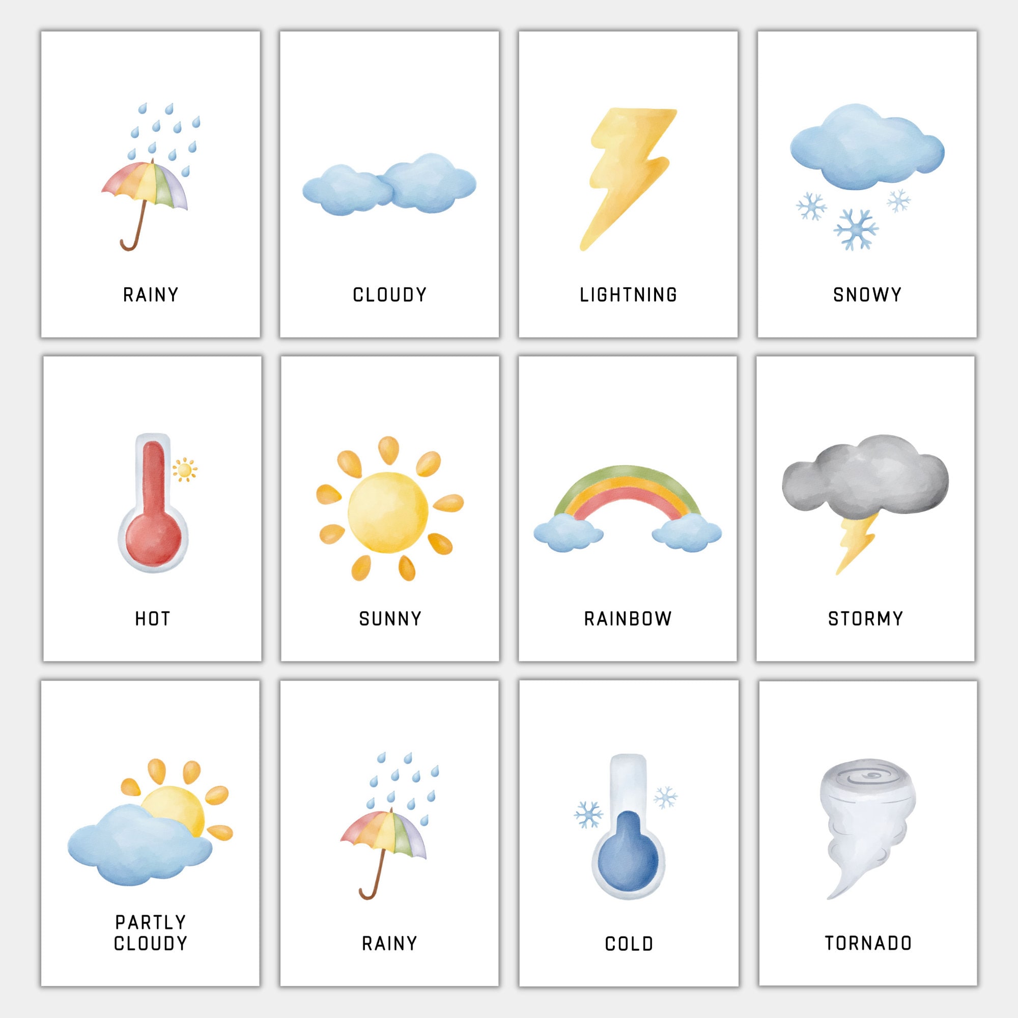 Printable Weather Cards, Preschool Flashcards, Montessori Materials ...