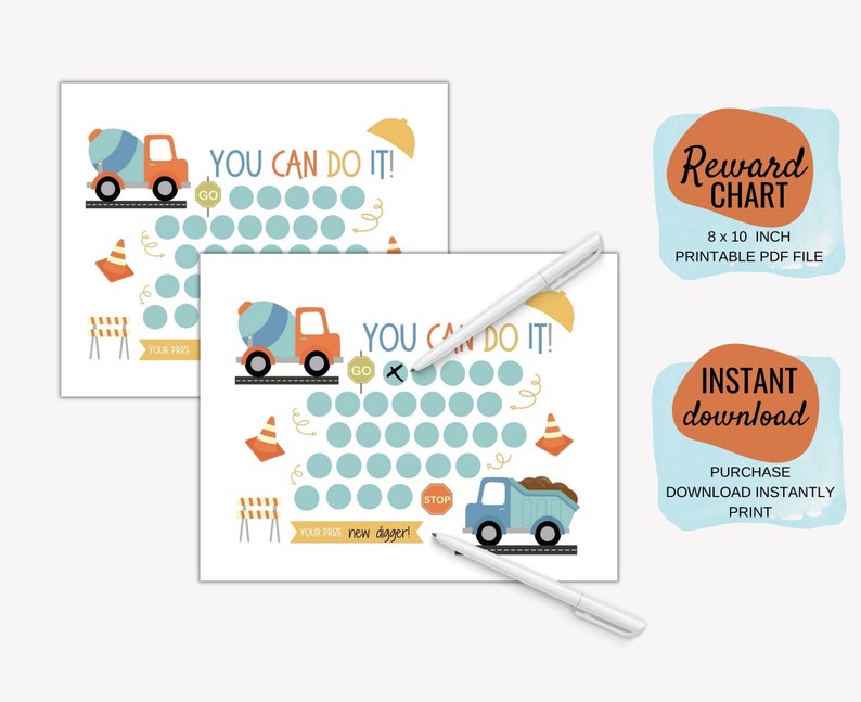 Reward Chart for Kidsprintable Construction Trucks Behavior - Etsy