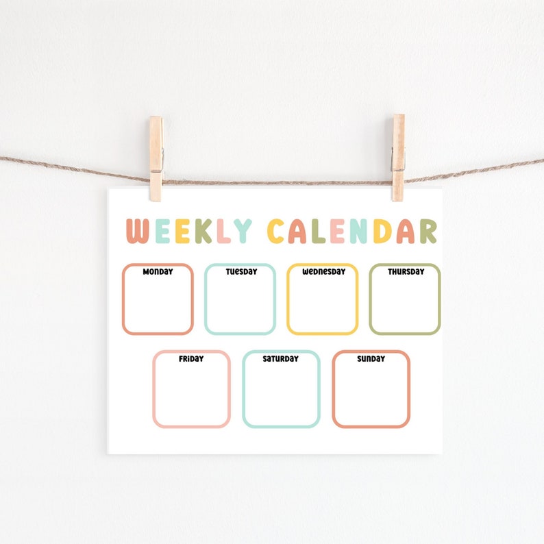 Weekly Calendar for Kids Preschool Printable Printable - Etsy