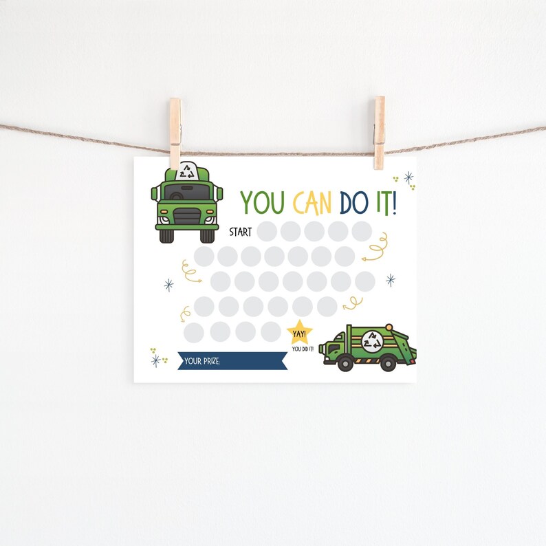 Reward Chart for Kids, Printable Garbage Truck Behavior Chart, Daily ...