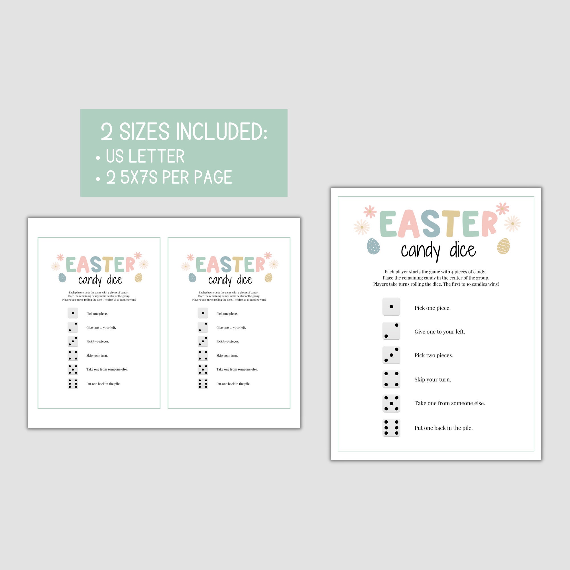 Easter Candy Dice Game, Easter Game Printable, Easter Activity, Teen ...