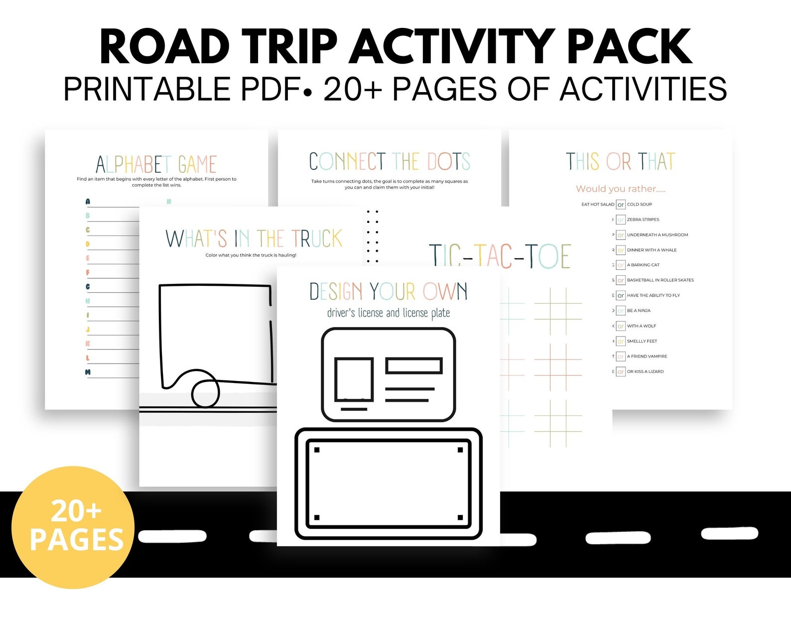 Road Trip Activity Pack, Printable Travel Games for Kids, Kids Travel ...