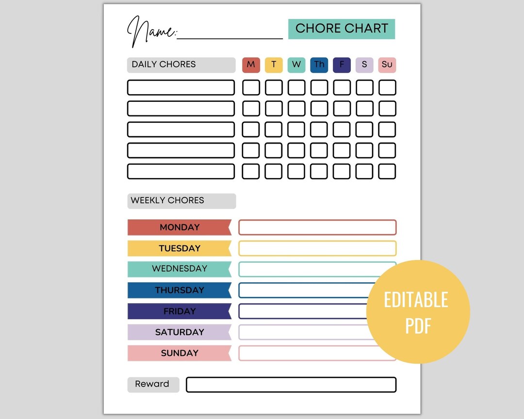 Weekly Daily Chore Chart for Kids Responsibility Chart Homeschool My ...