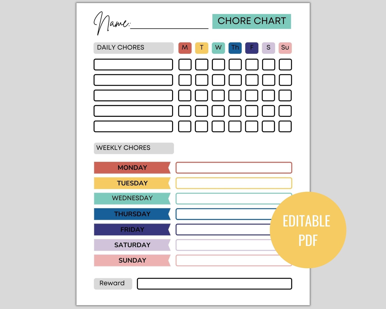 Weekly Daily Chore Chart for Kids Responsibility Chart Homeschool My ...